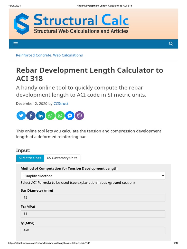 Rebar Development Length Calculator To ACI 318 | PDF