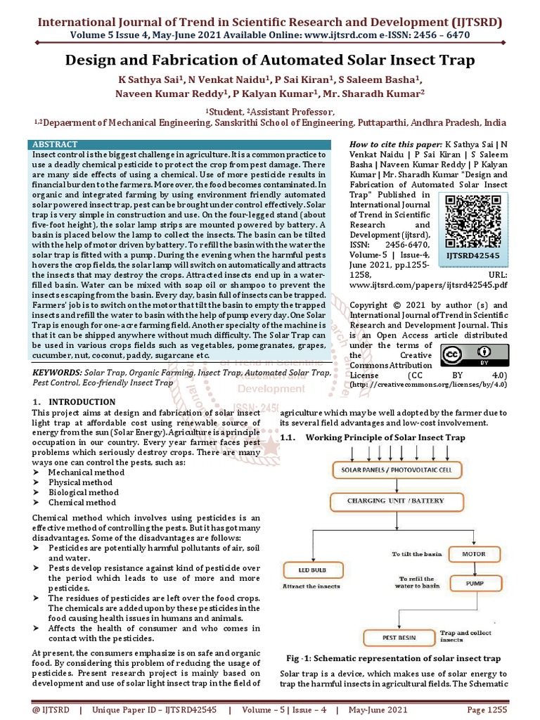 Design and Fabrication of Automated Solar Insect Trap | PDF | Pesticide ...