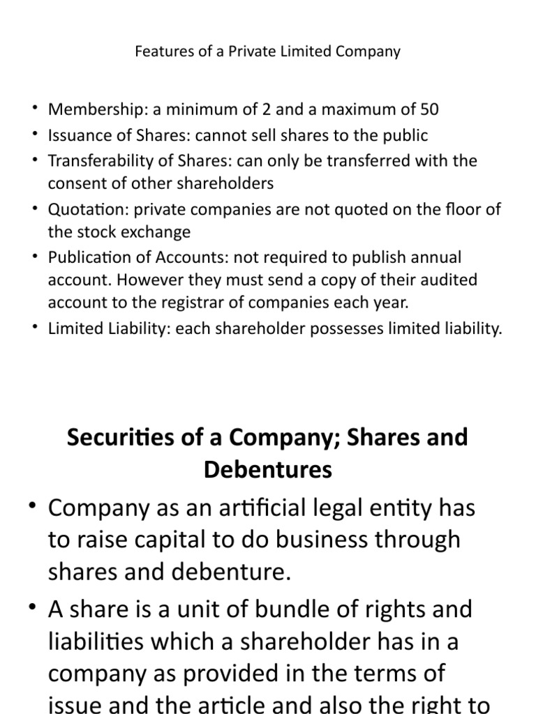 Features of A Private Limited Company | PDF | Debenture | Liquidation