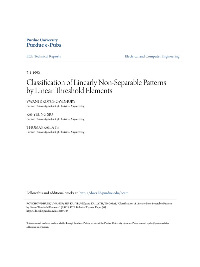 Classification of Linearly Non-Separable Patterns by Linear Threshold Elements | PDF ...