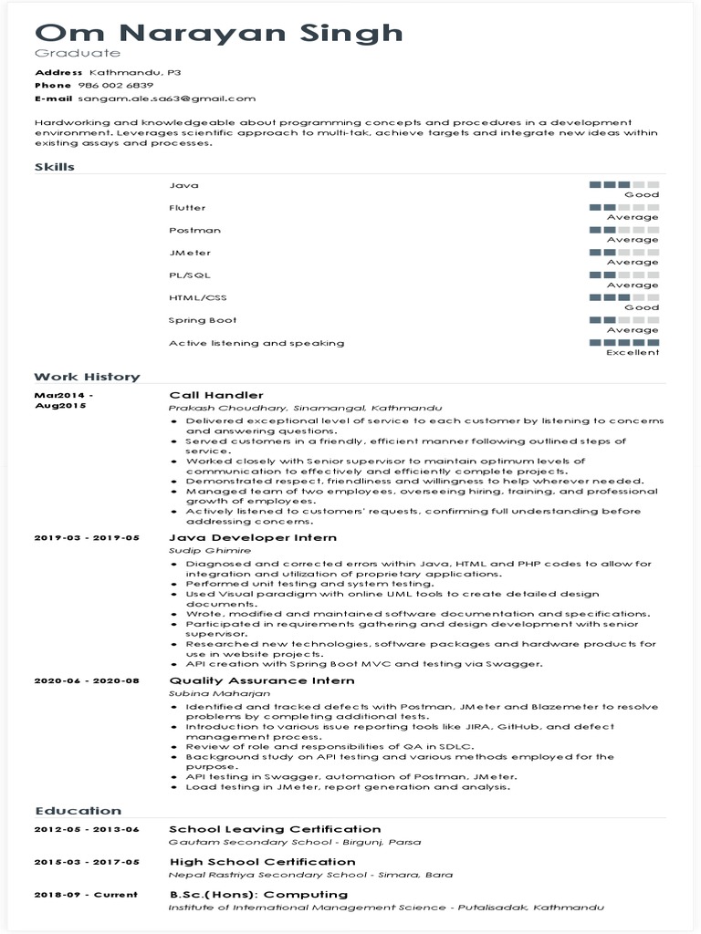 OmNarayanSingh CV | PDF | Java (Programming Language) | Software