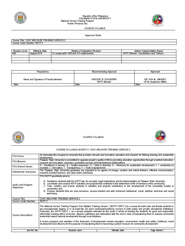 Civic Welfare Training Service Syllabus | PDF | Community | Test ...