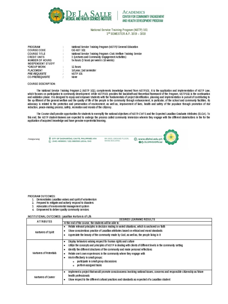 NSTP 102: Civic Welfare Training Course | PDF | Science | Further Education
