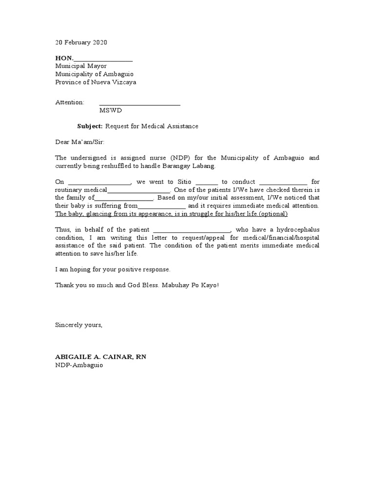 Request For Medical Assistance | PDF