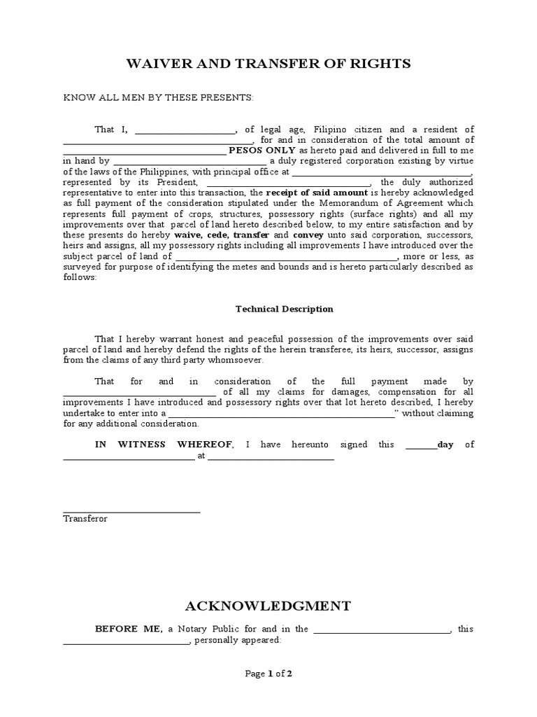 Waiver and Transfer of Rightfu | PDF | Land Lot | Civil Law (Legal System)