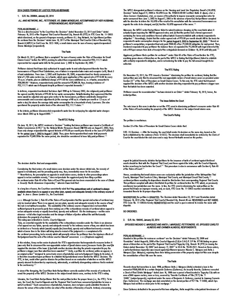 2014 Cases Penned by Justice Perlas-Bernabe | PDF | Foreclosure ...