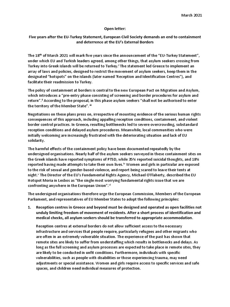 16 03 Joint CSO Letter On Containment at External Borders FINAL | PDF ...