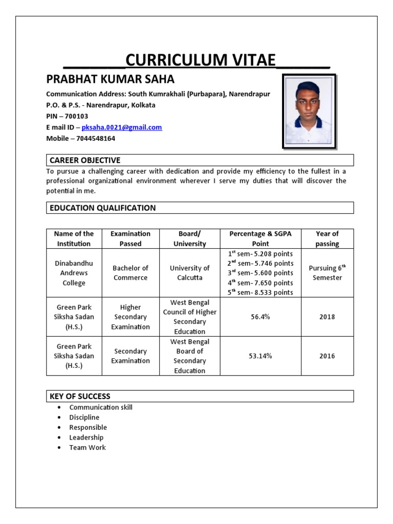 CURRICULUM VITAE - : Prabhat Kumar Saha | PDF | Human Nature