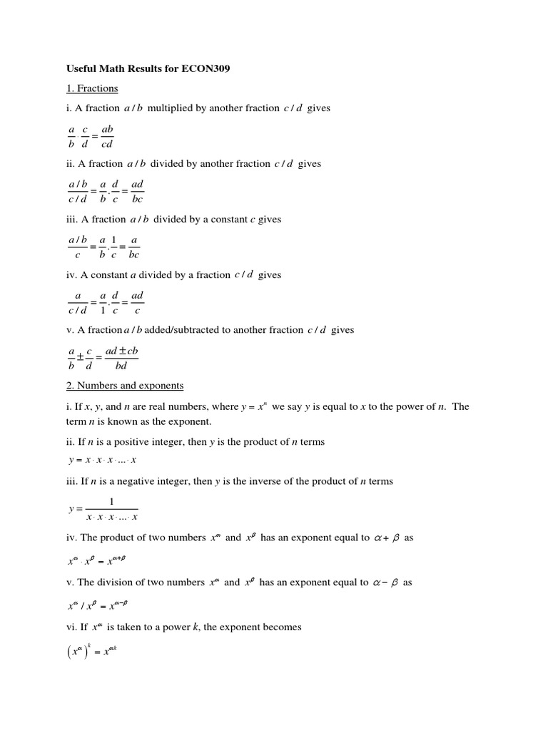 Useful Math Results For ECON3009 - Industrial Organization | PDF ...