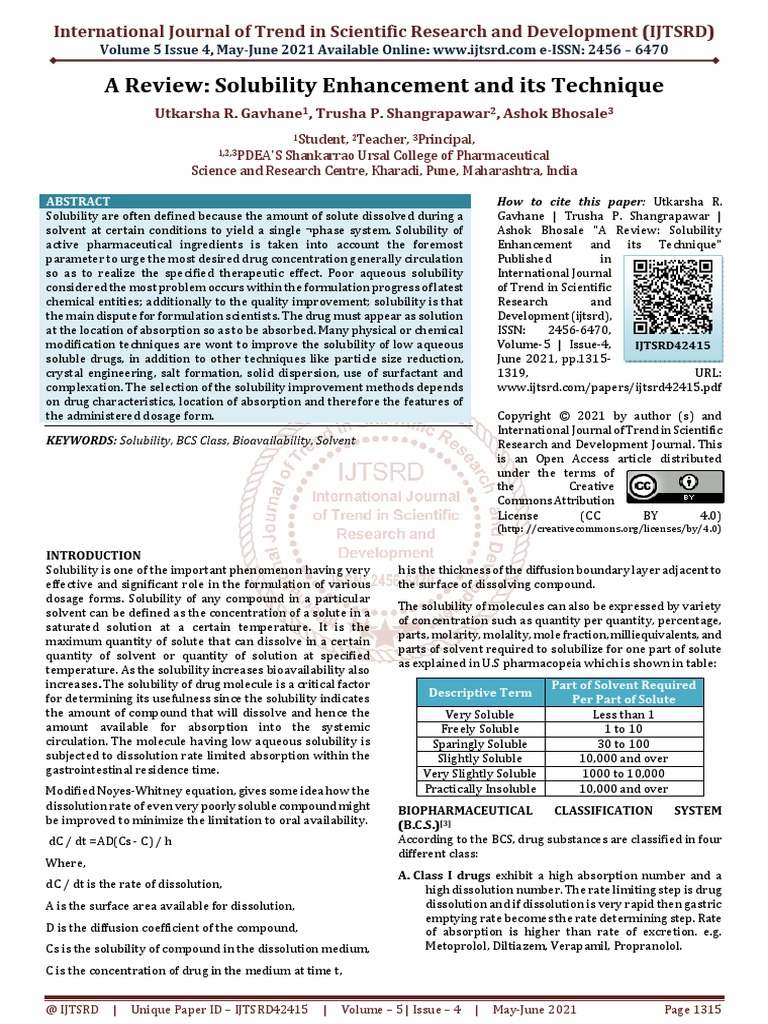 A Review Solubility Enhancement and Its Technique | PDF | Solubility ...