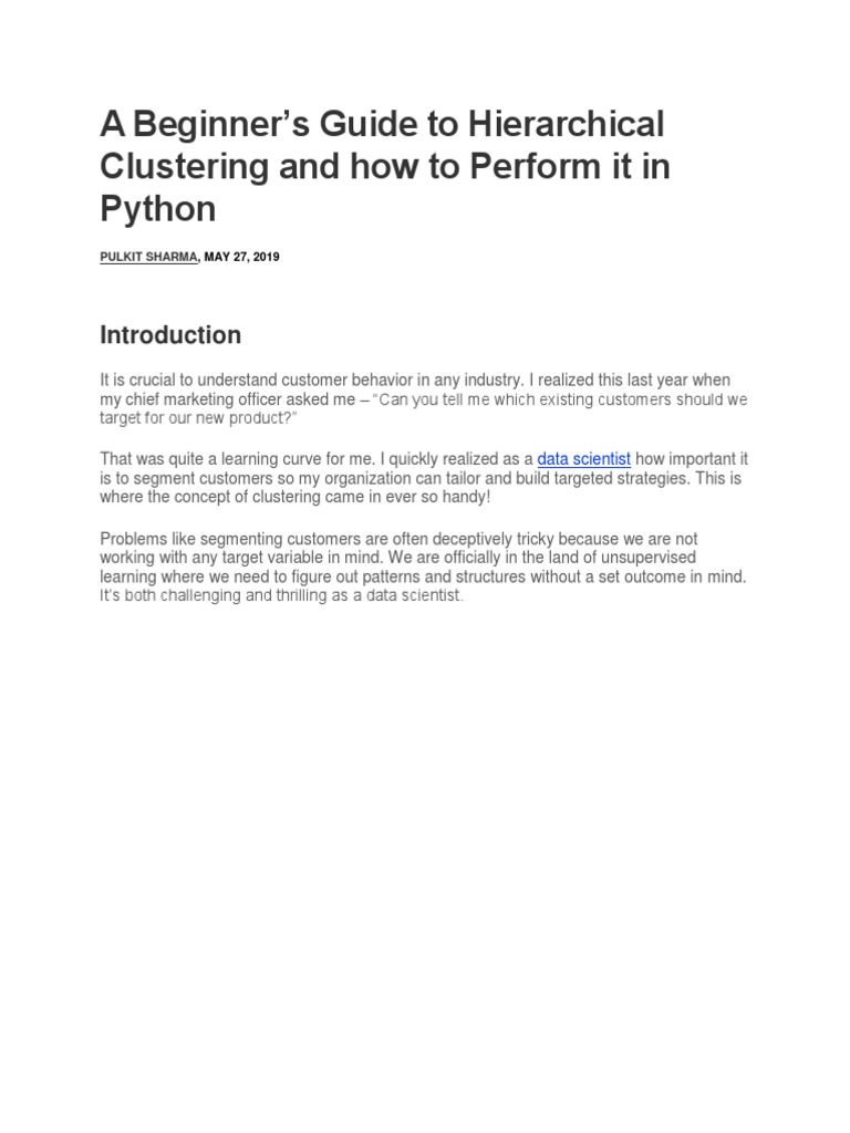 A Beginner's Guide To Hierarchical Clustering | PDF | Cluster Analysis ...