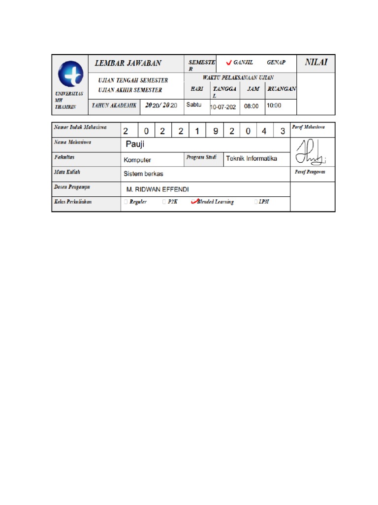 Jawaban UAS Sistem Berkas Semester 3 Pauji | PDF