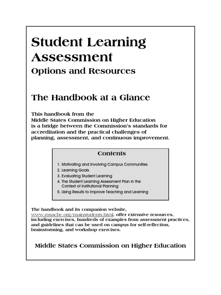 Student Learning Assessment: Options and Resources The Handbook at A ...
