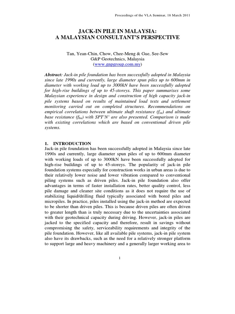 Jack-in Pile Foundations in Malaysia | PDF | Deep Foundation ...