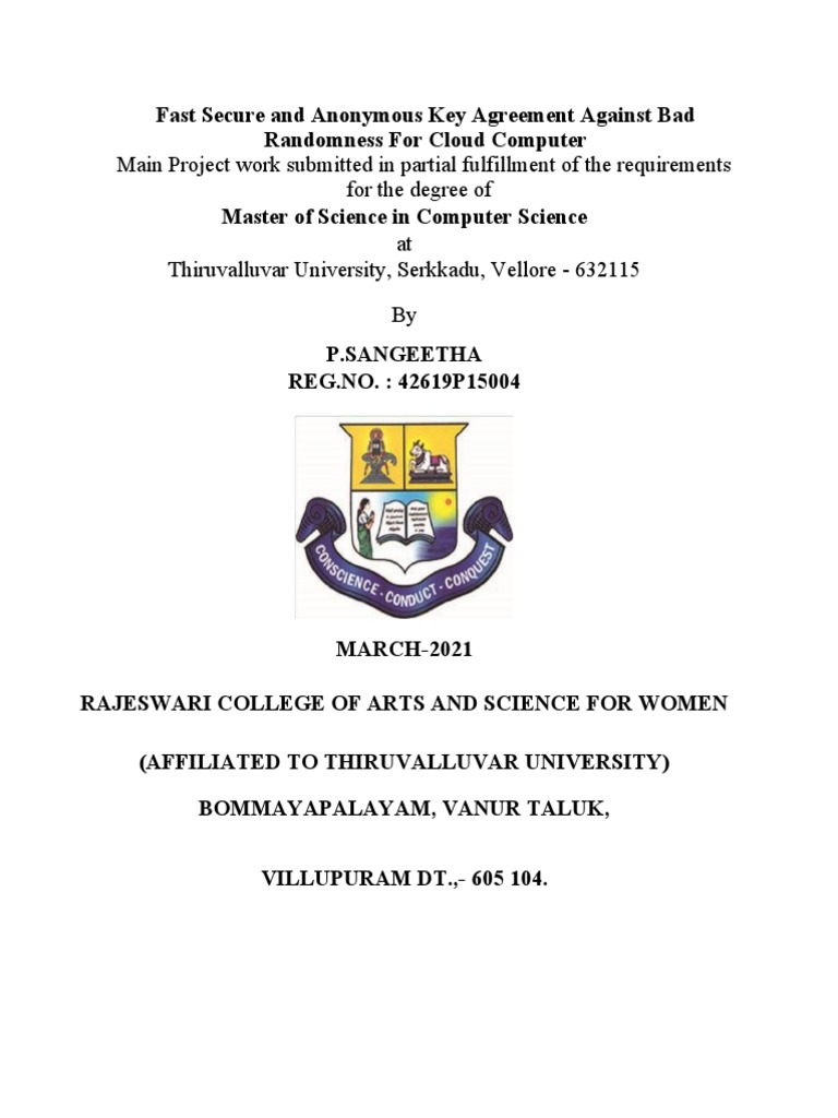 For The Degree of at Thiruvalluvar University, Serkkadu, Vellore ...