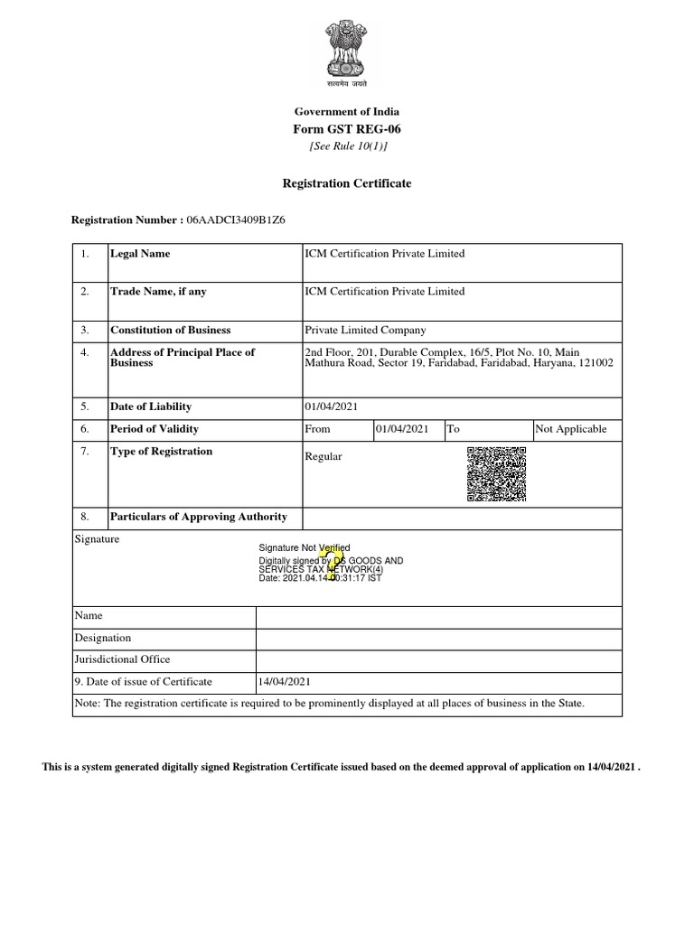 GST Registration ICM Certification Pvt. Ltd. F | PDF | Government ...