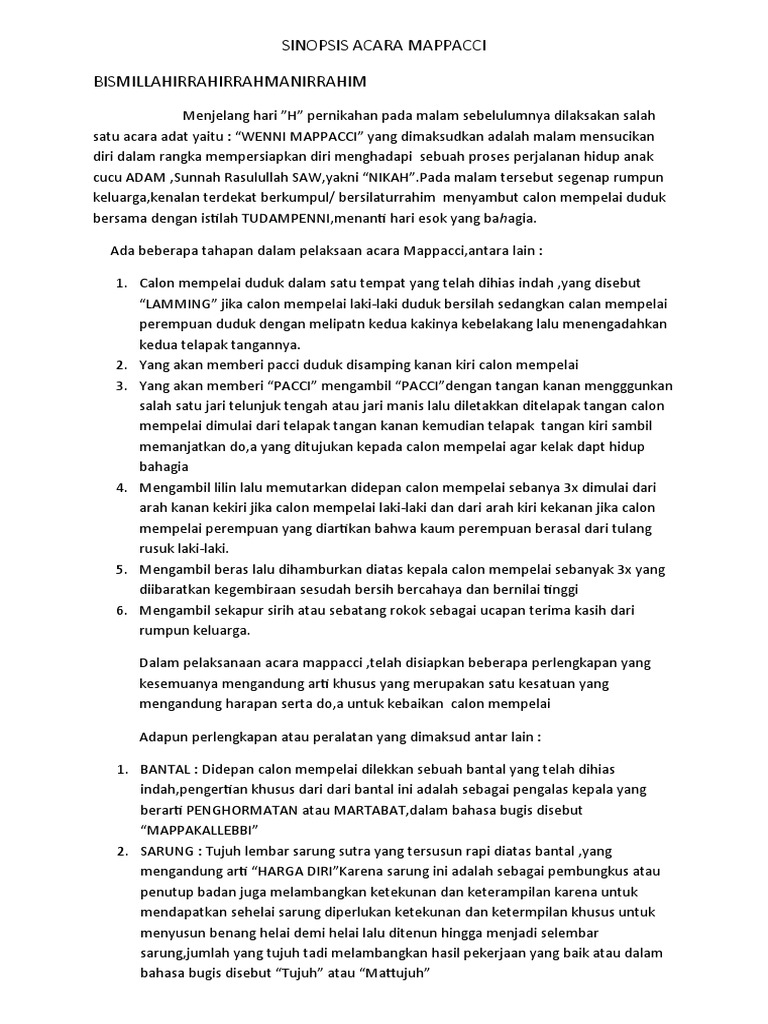 Sinopsis Acara Mappacci Adat Bugis | PDF