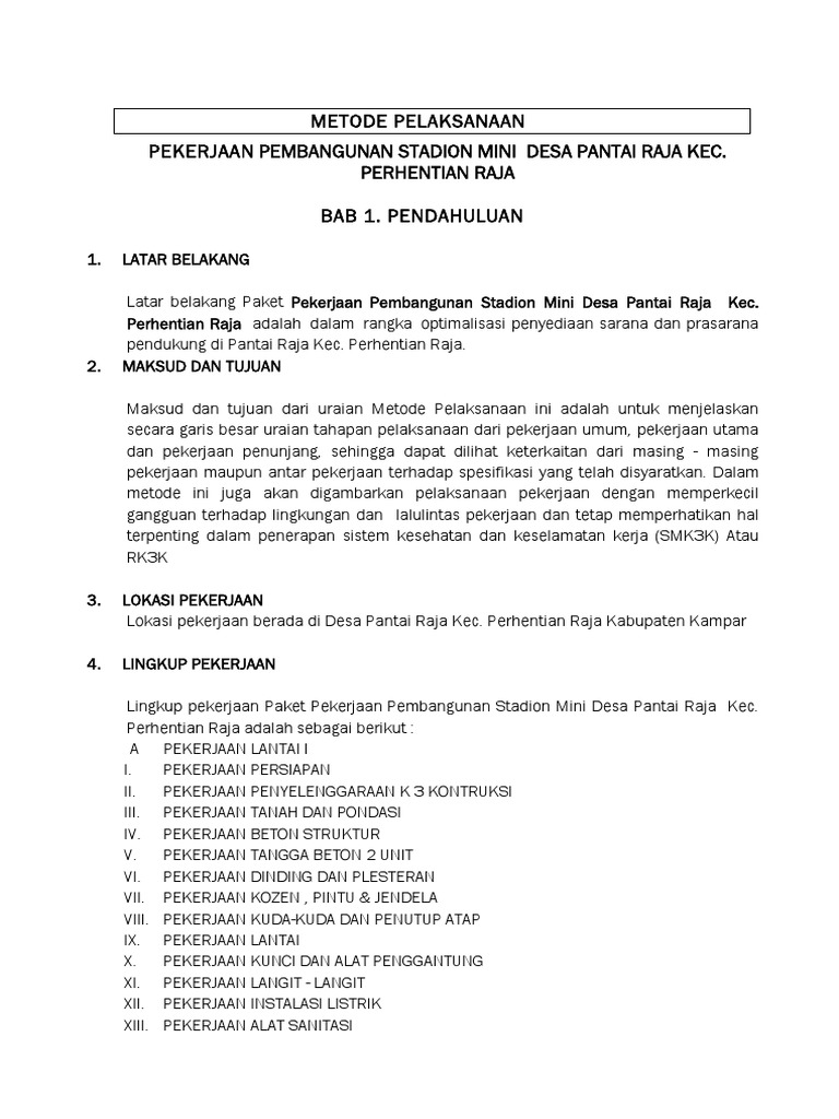 Metode Pembangunan Stadion Mini Pantai Raja | PDF | Seni | Sains ...