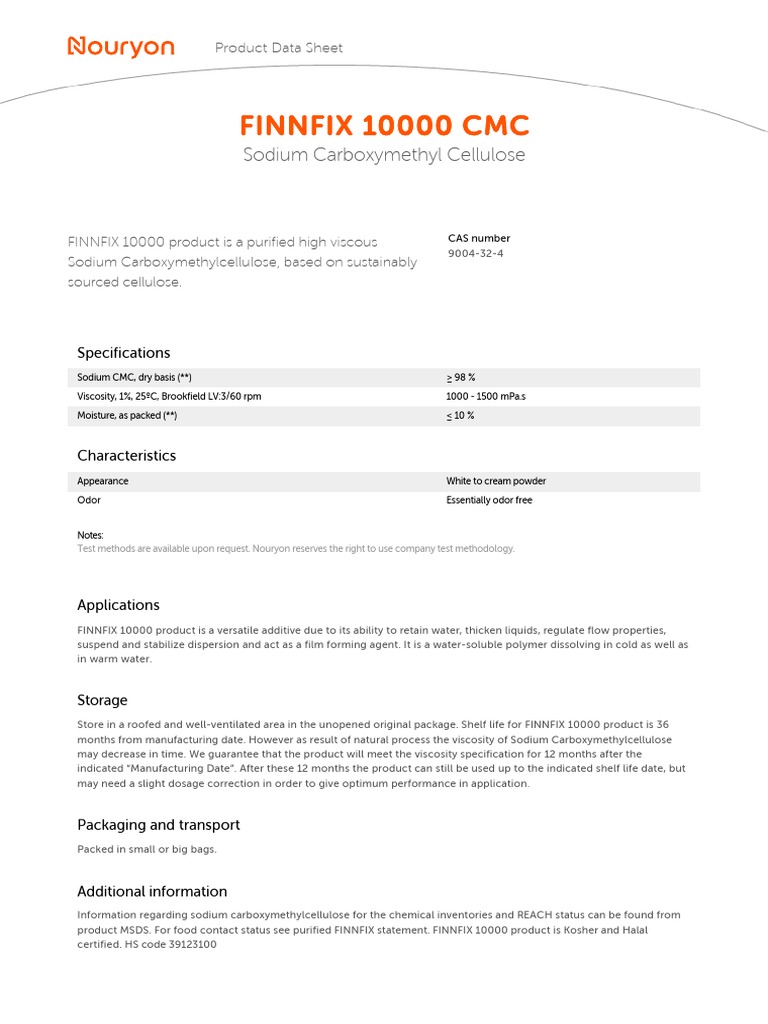 Finnfix 10000 CMC: Sodium Carboxymethyl Cellulose | PDF | Materials ...