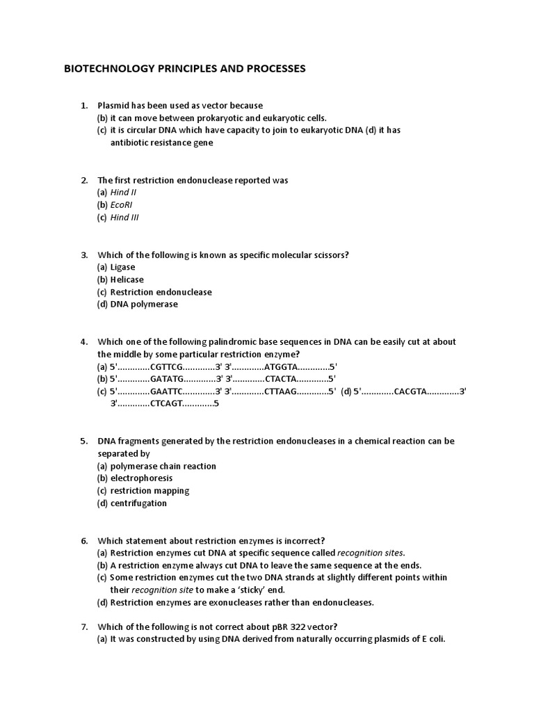 BIOTECH PRINCIPLES PROCESSES | PDF | Restriction Enzyme | Plasmid