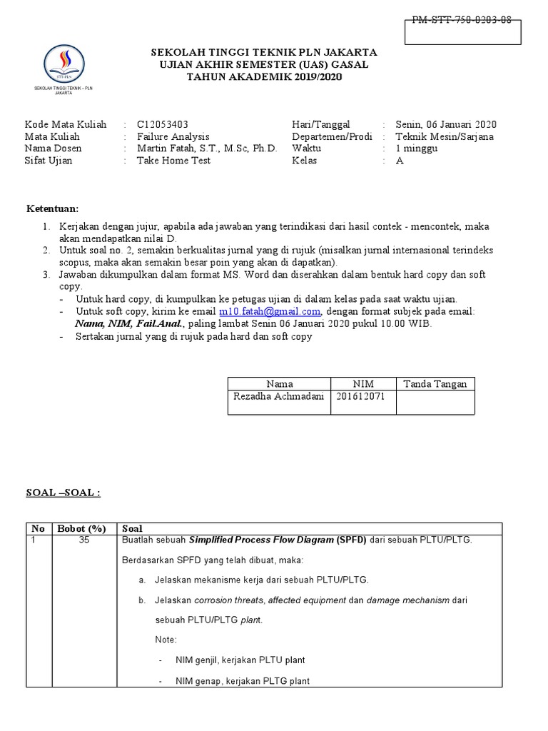 Soal UAS Failure Analysis | PDF