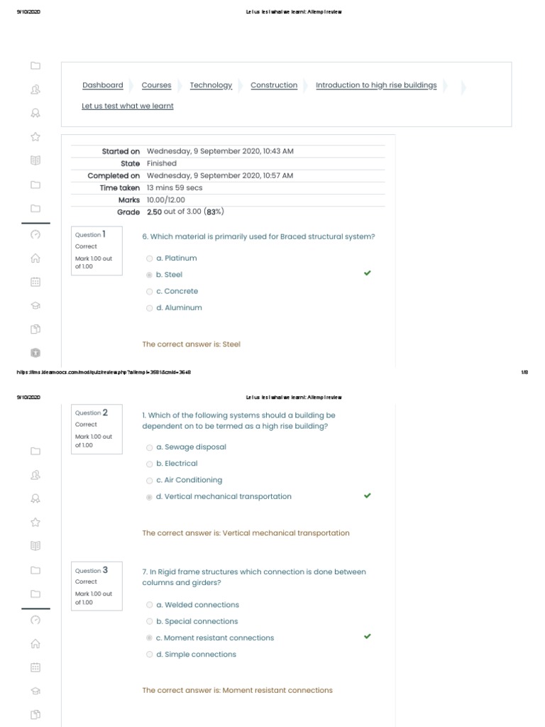 Let Us Test What We Learnt - Attempt Review | PDF | Civil Engineering ...