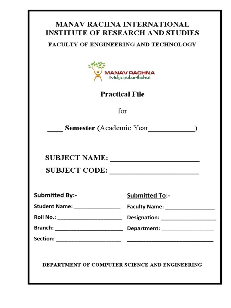 Front Page For Practical File | PDF