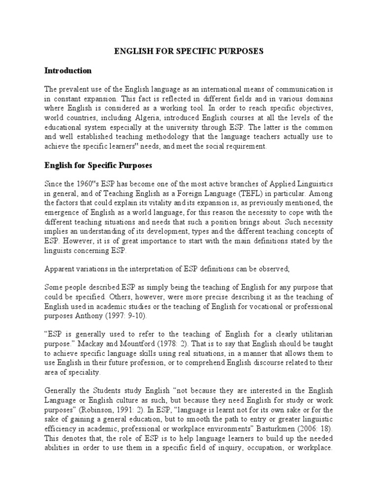 English For Specific Purposes | PDF | Learning | Language Education