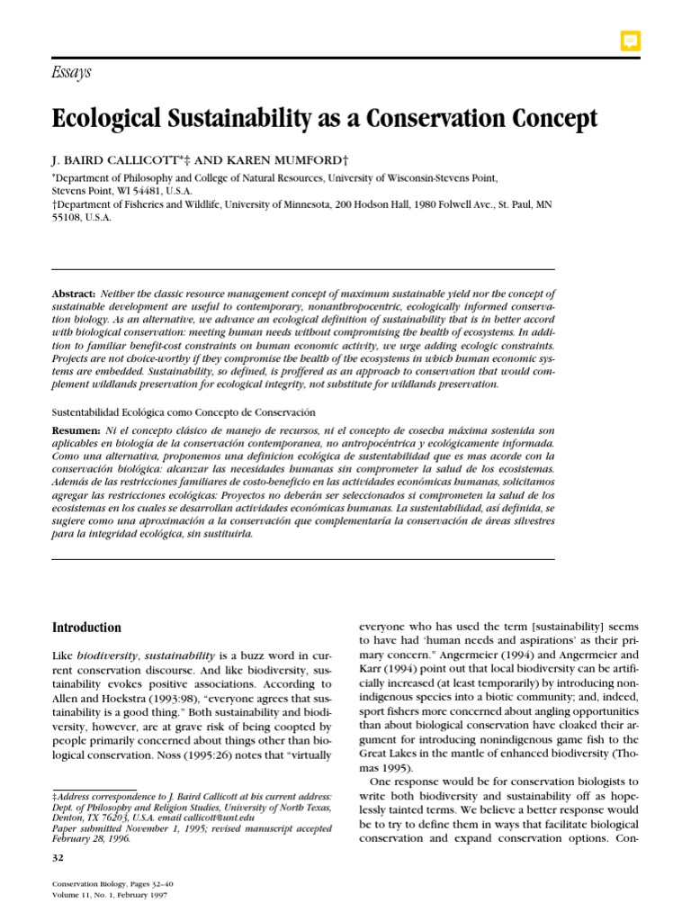 Callicott - 1997 - Ecological Sustainability | PDF | Conservation ...
