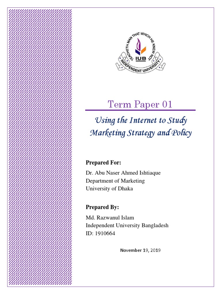 Using The Internet To Study Marketing Strategy and Policy: Term Paper ...