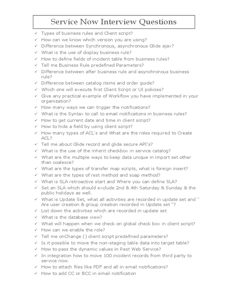 Service Now Interview Questions10july | PDF | Dynamic Web Page ...