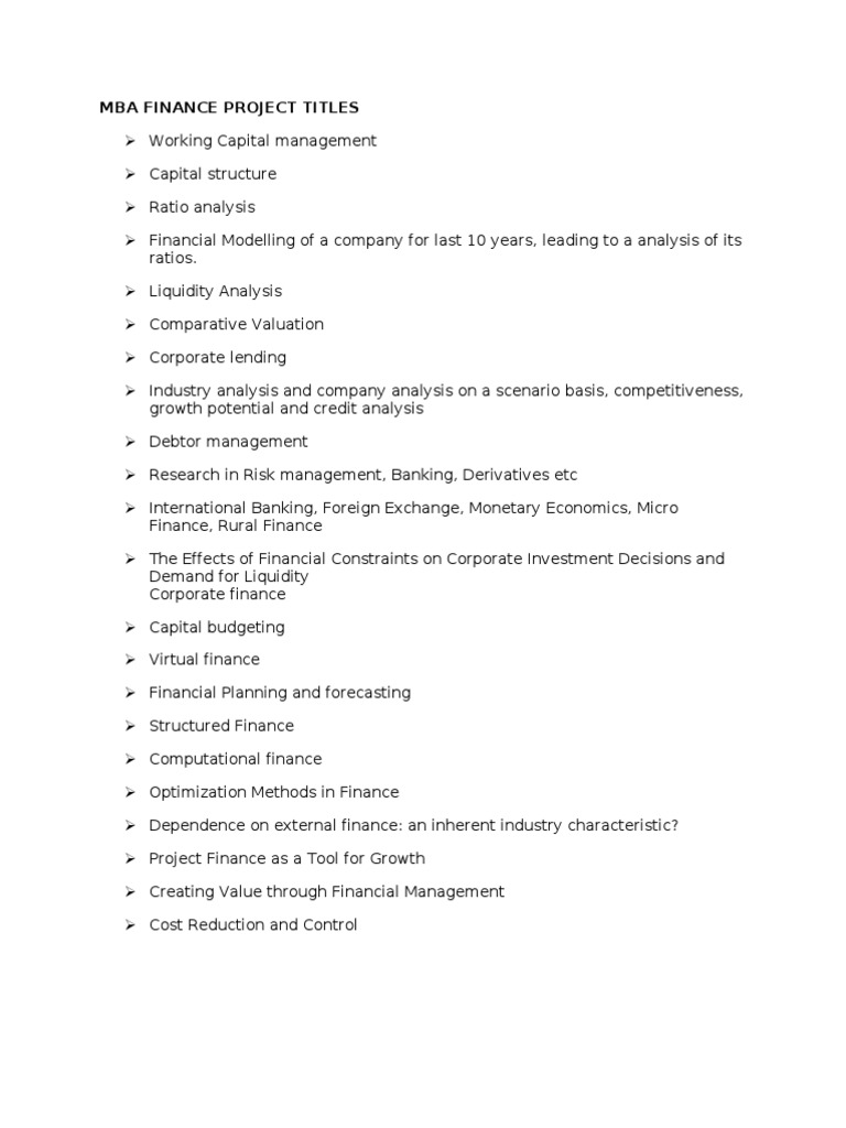 Mba Finance Project Titles | PDF | Investing | Banks