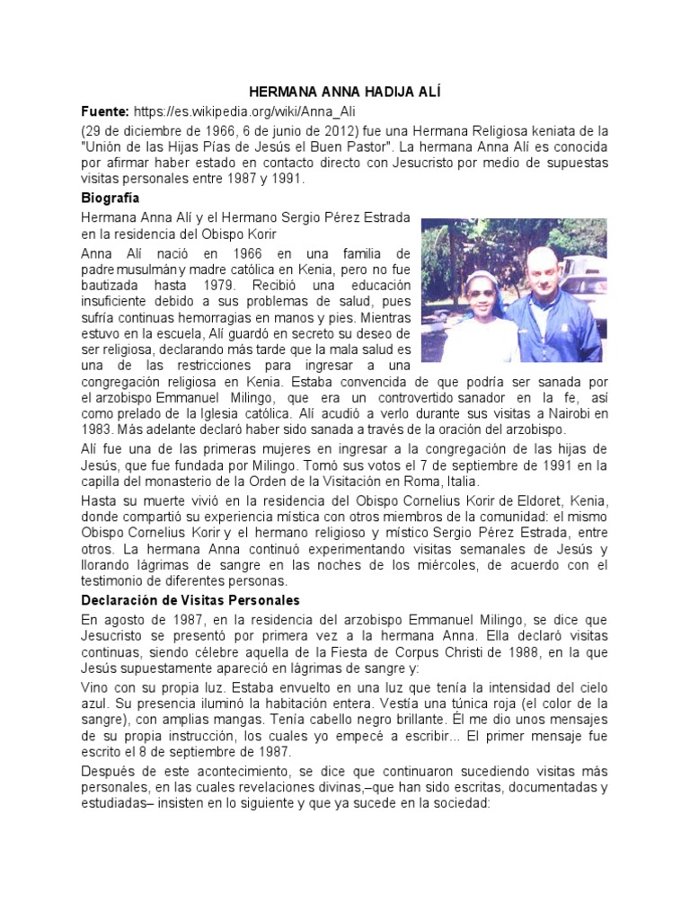 Hermana Anna Hadija Ali - Pequeña Biografía | PDF | Religión y creencia