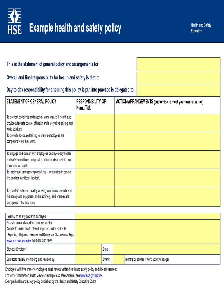 Example Health and Safety Policy: Statement of General Policy ...