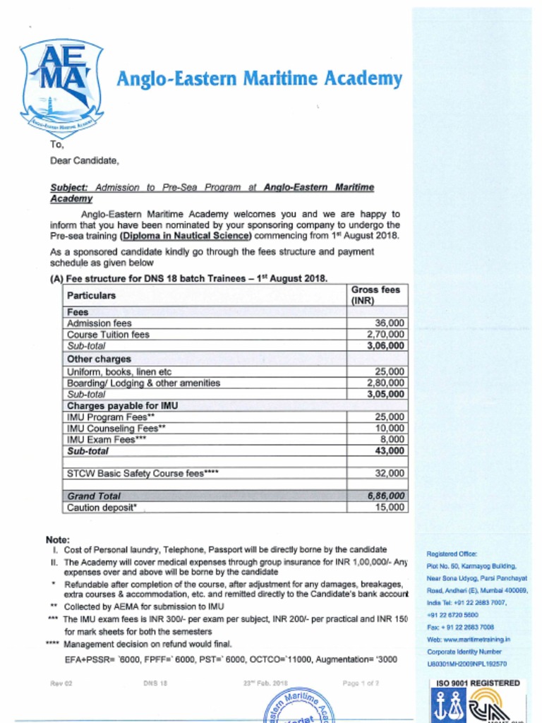 DNS 18 Fees Structure | PDF