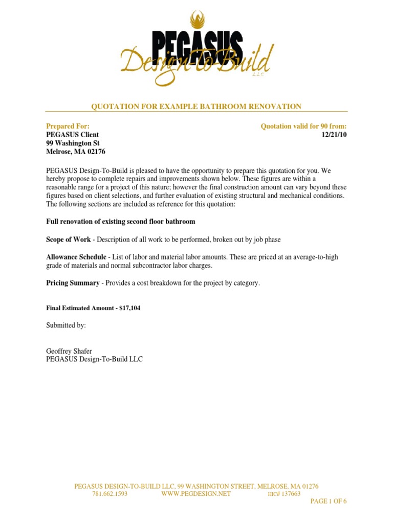 Quotation For Example Bathroom Renovation | PDF | Bathroom | Wall