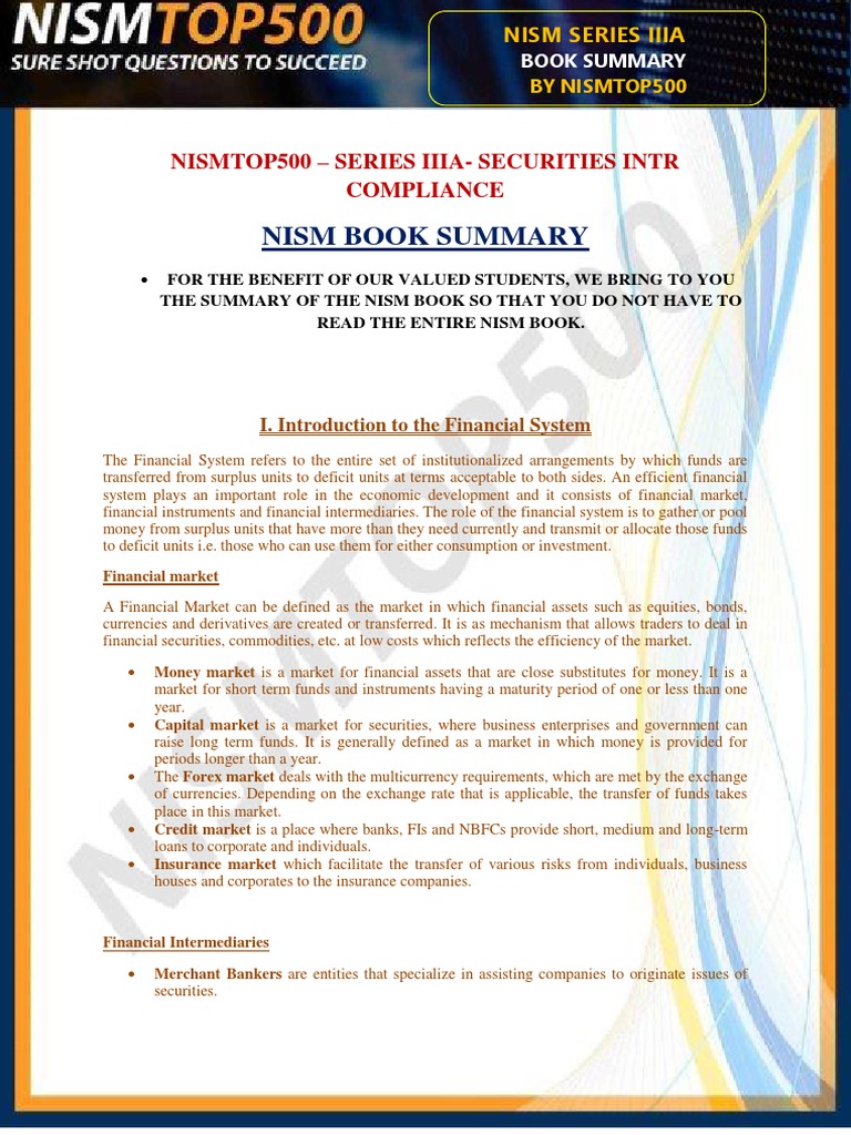 NISM Series IIIA Book Summary | PDF | Securities (Finance) | Derivative ...
