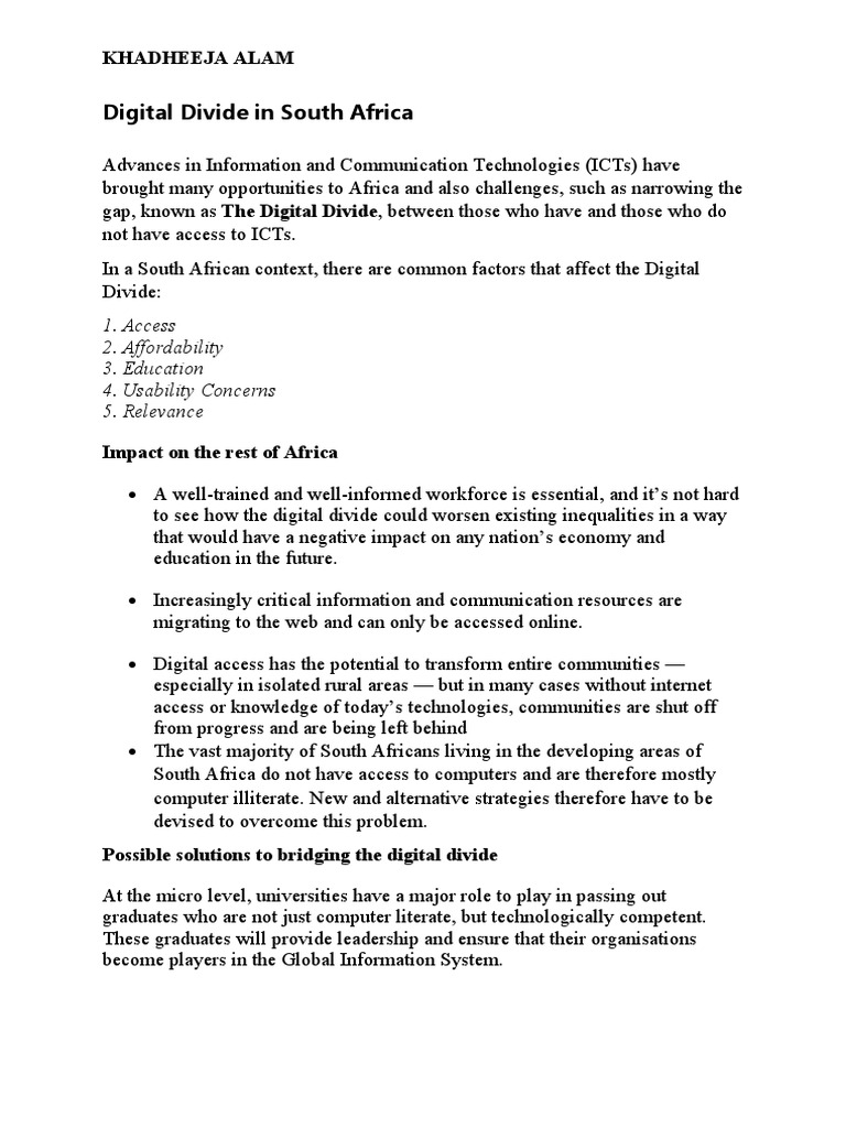 Digital Divide in South Africa | PDF