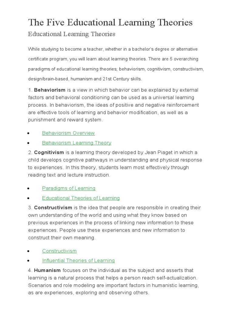 The Five Educational Learning Theories | PDF | Learning Theory ...