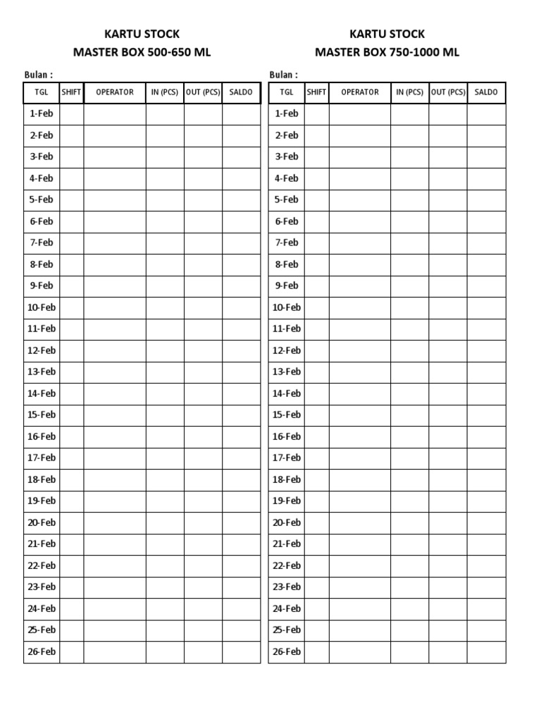 Form Kartu Stock Master Box | PDF