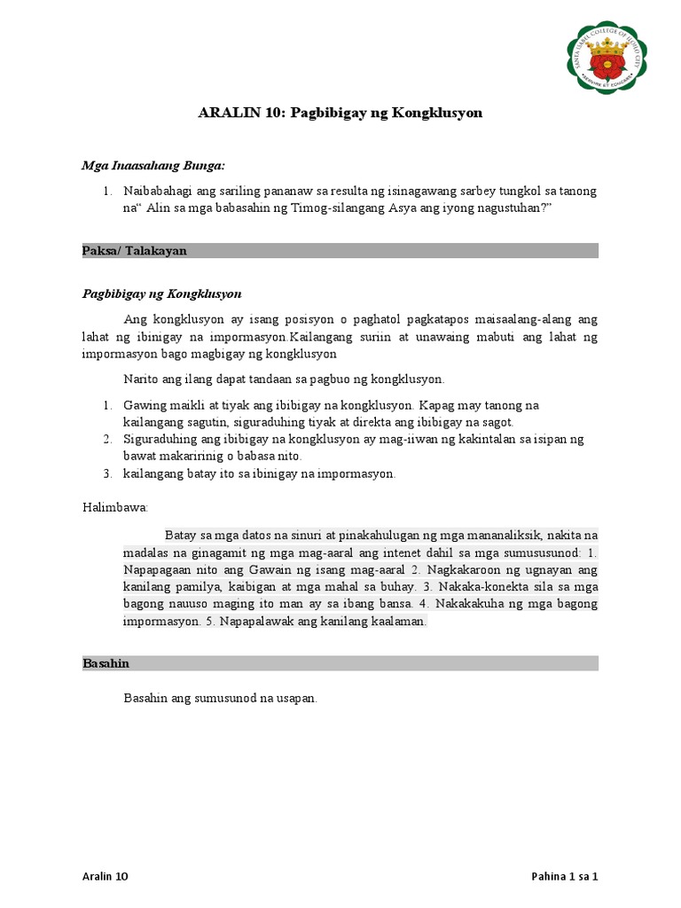 Filipino 9-Module 1-A10 | PDF