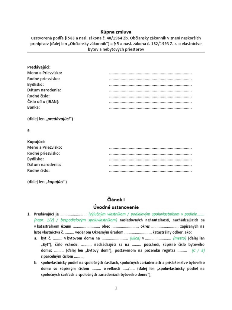 Kupna Zmluva Na Byt Vzor | PDF