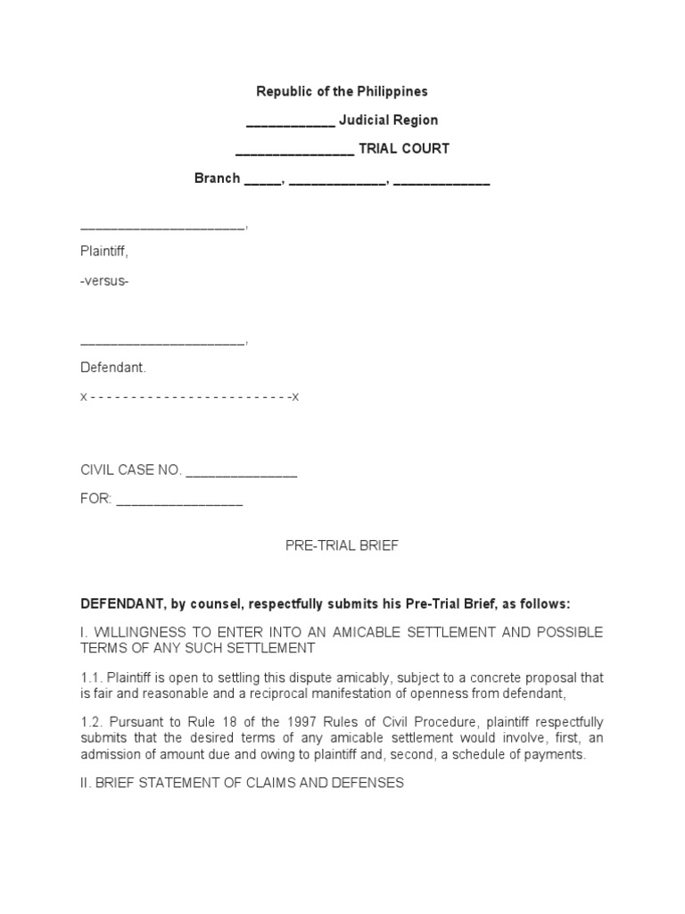 Republic of The Philippines - Judicial Region - TRIAL COURT Branch ...