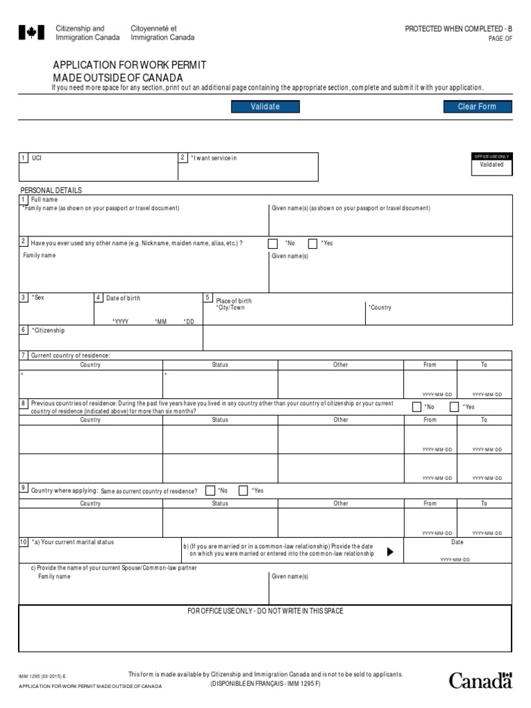 Application For Work Permit Form | PDF | Travel Visa | Government And ...