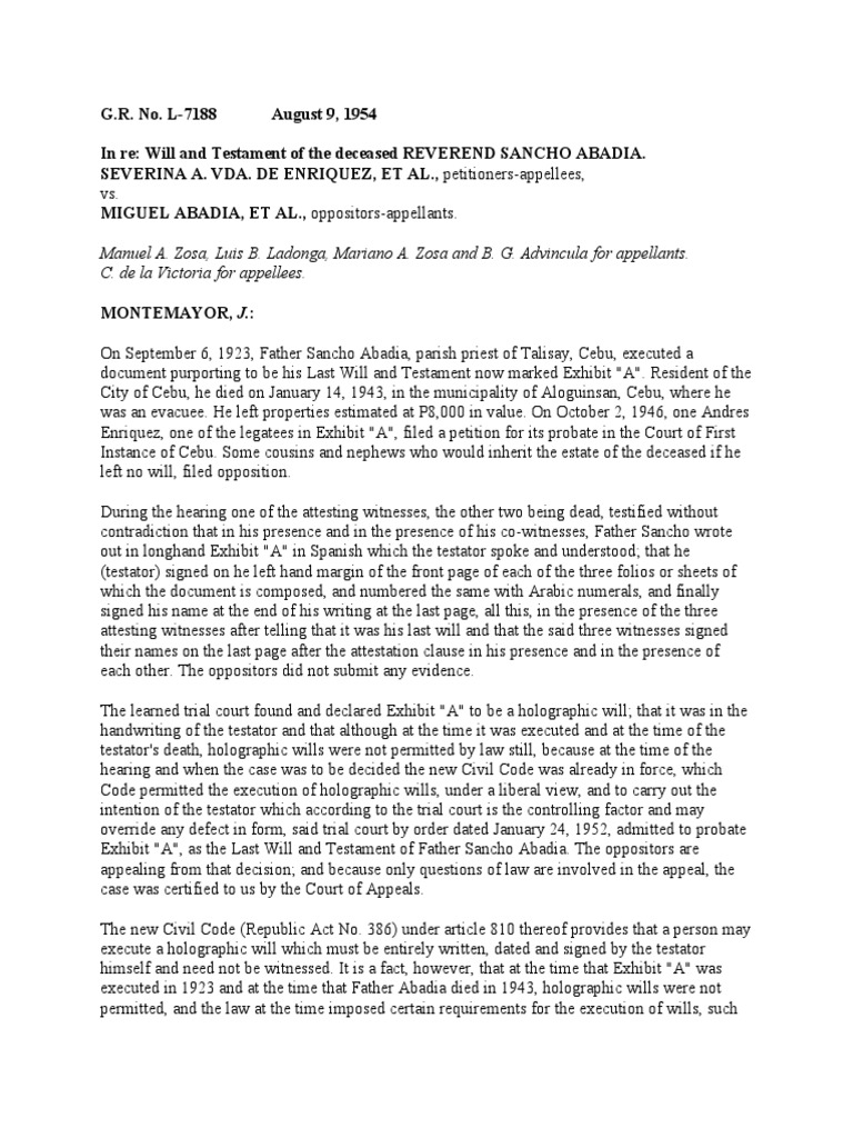 The Supreme Court of the Philippines Denies Probate of an Alleged ...