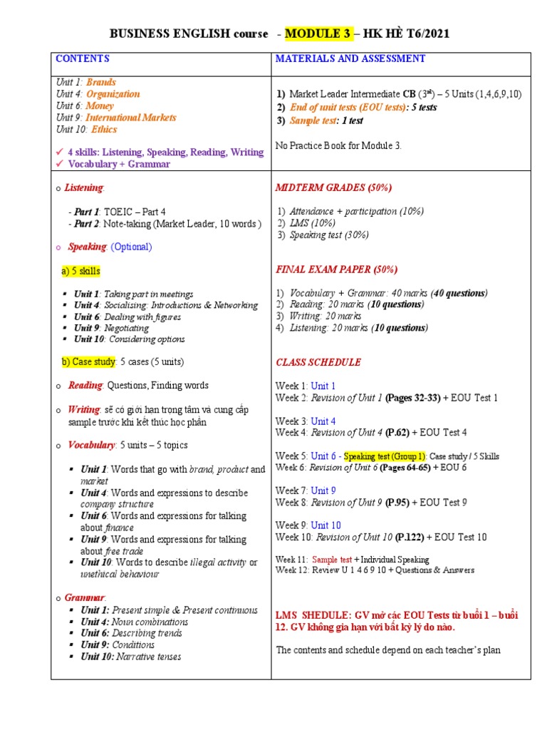 Syllabus - Business English - Module 3 - 2021 ML Inter-New | PDF ...