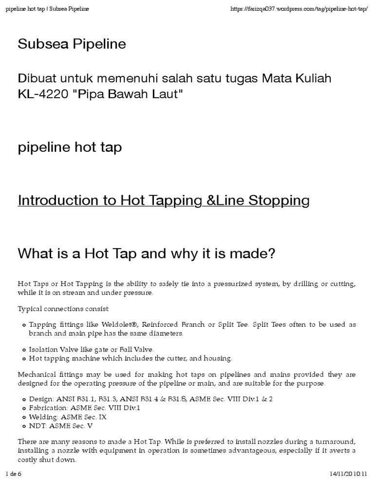 Pipeline Hot Tap Definition and Procedure | PDF | Valve | Tap (Valve)