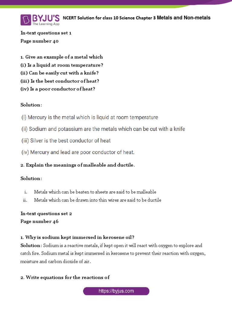 Ncert Solution Cbse Class 10 Science Chapter 3 | PDF | Oxide | Metals