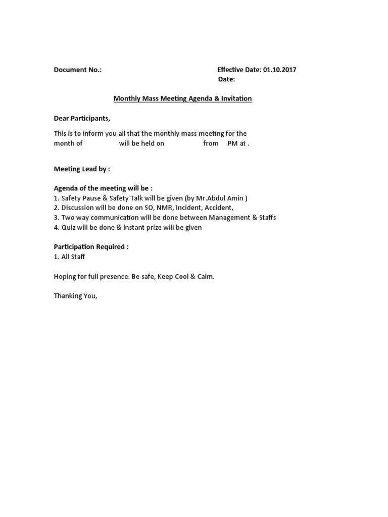 Monthly Mass Meeting Agenda + Invitation 12 Page | PDF