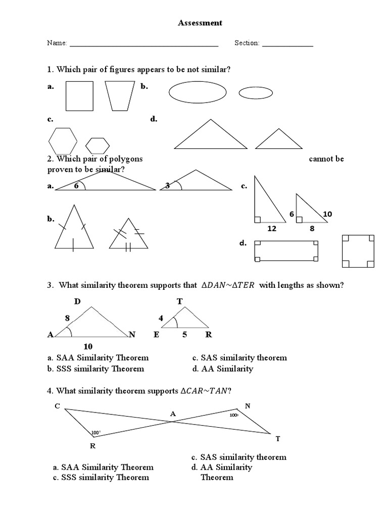 Summative Assessment On Triangle Similarity | PDF | Triangle | Euclid